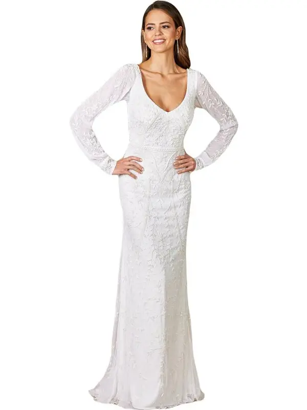 LARA NEW YORK Gigi Beaded Sheath Gown - Ivory