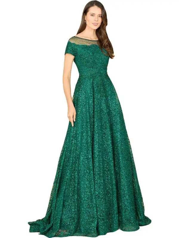 LARA NEW YORK Sheer Off-the-shoulder Ball Gown - Green