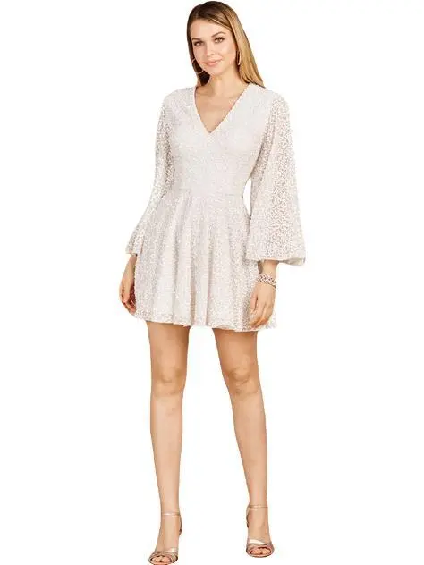 LARA NEW YORK Sequin Bridal Cocktail Dress With Bell Sleeves - Ivory