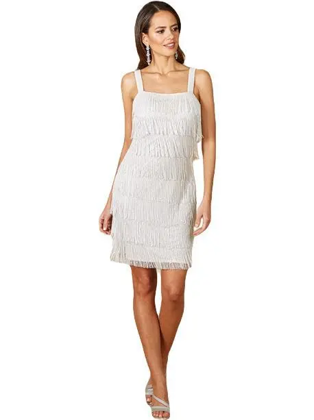 LARA NEW YORK Dakota Beaded Fringe Dress - White