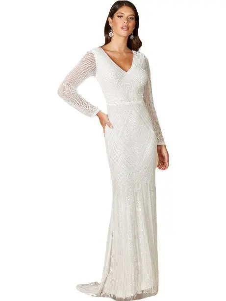 LARA NEW YORK Finley Sheer Sleeve Wedding Gown - Ivory