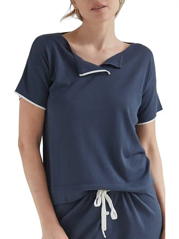 OYUN Split Neck T-shirt - Cadet