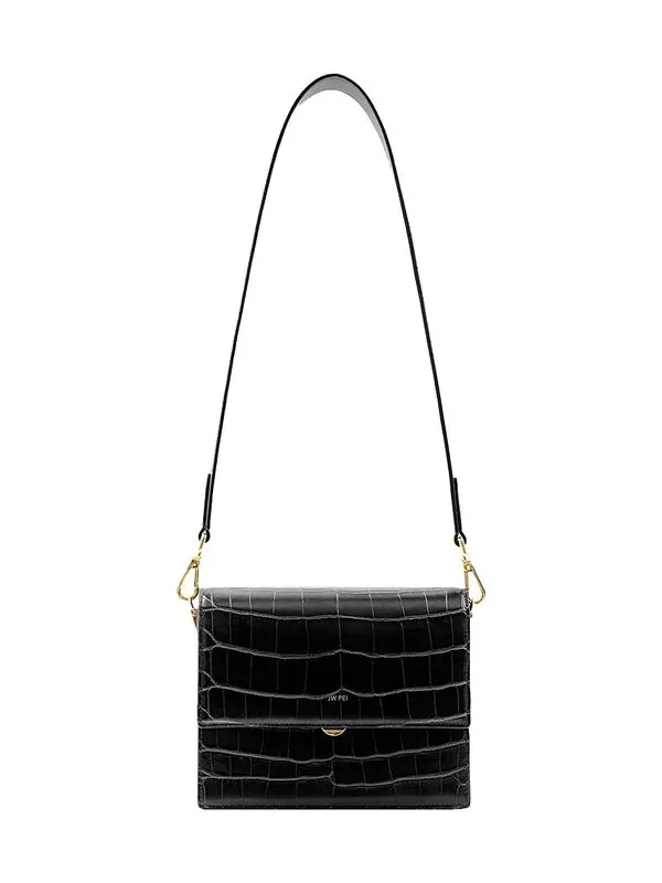Jw Pei Mini Flap Croc-embossed Shoulder Bag - Black Croc