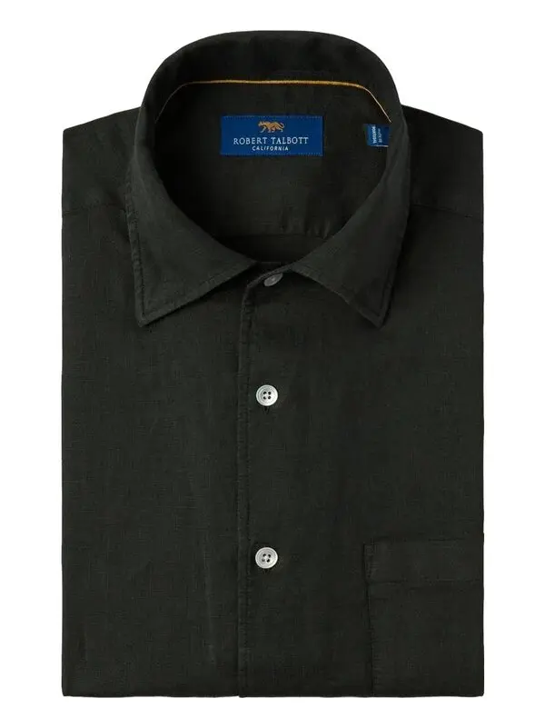 Robert Talbott Morgan Short Sleeve Linen Shirt - Dark Olive