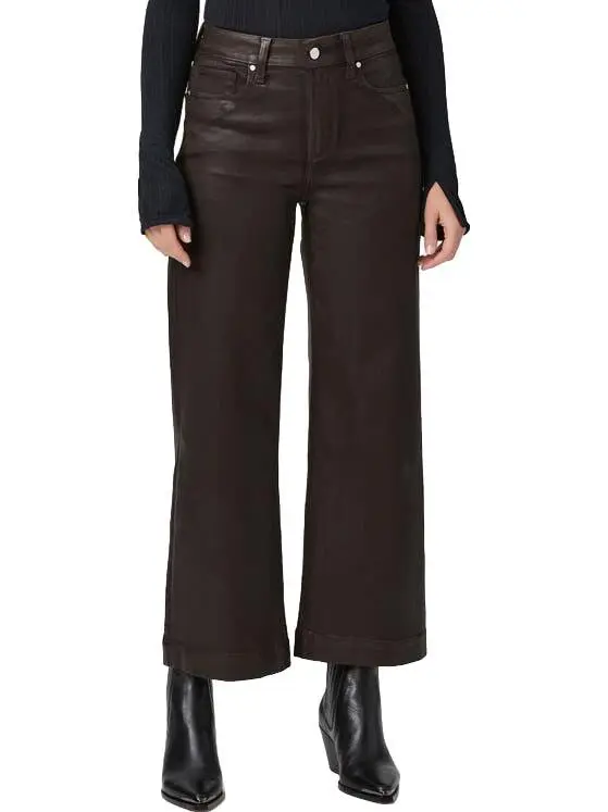 Paige Anessa Coated Wide Leg Ankle Jeans - Chicory Coffee