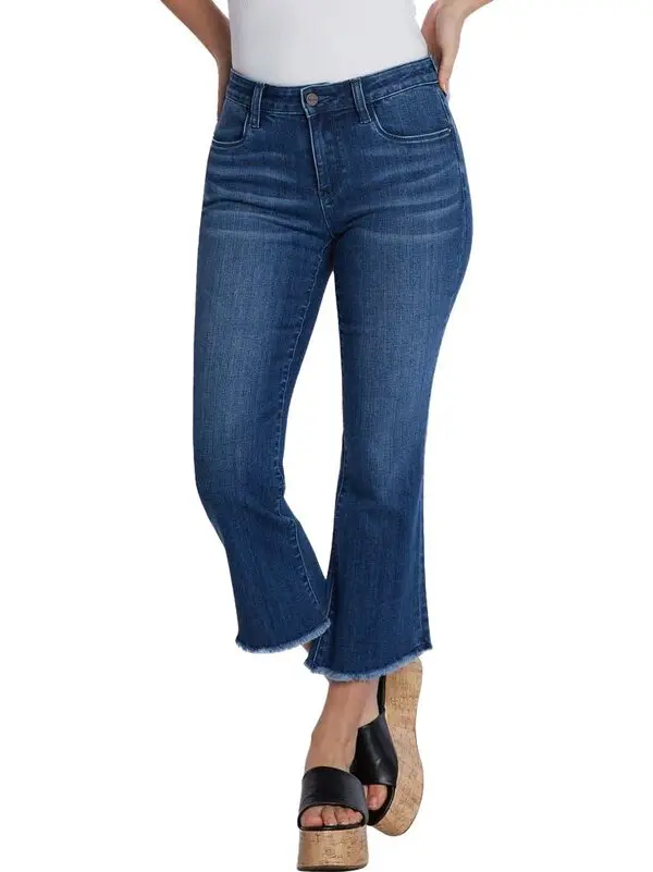 HINT OF BLU Crop Raw Hem Flare Jeans - Mist Blue