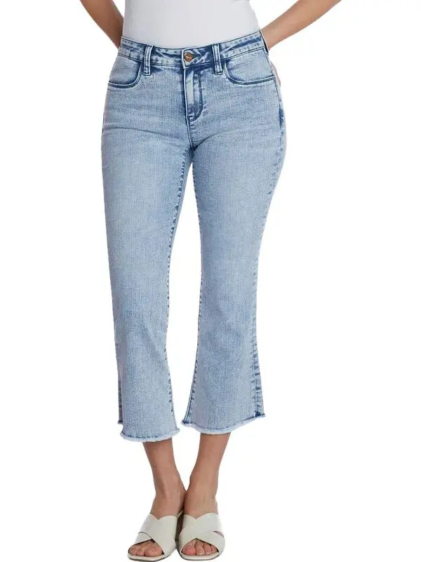 HINT OF BLU Crop Raw Hem Flare Jeans - Seawater Blue