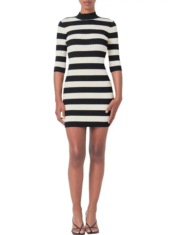 Endless Rose Stripe Knit Minidress - Black/cream