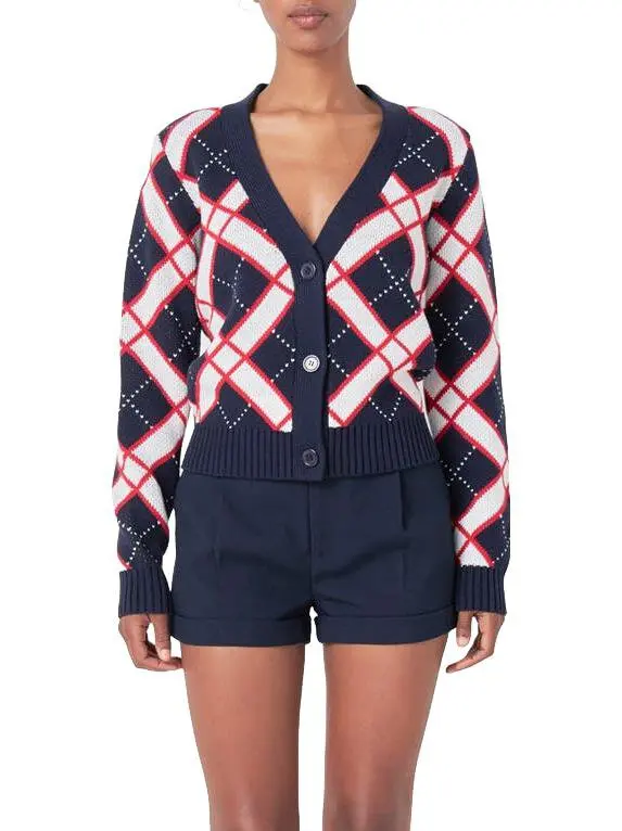 Endless Rose Diamond Pattern Cardigan - Navy Multi