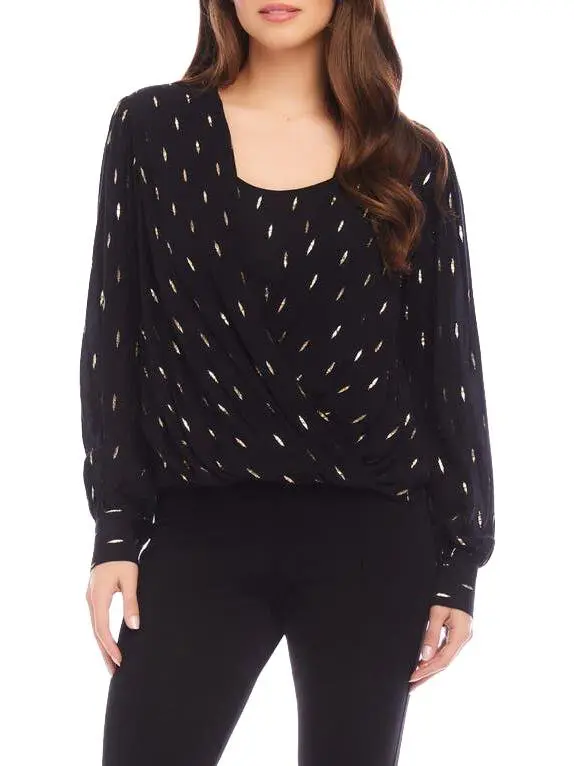 Karen Kane Metallic Drape Front Top - Blk