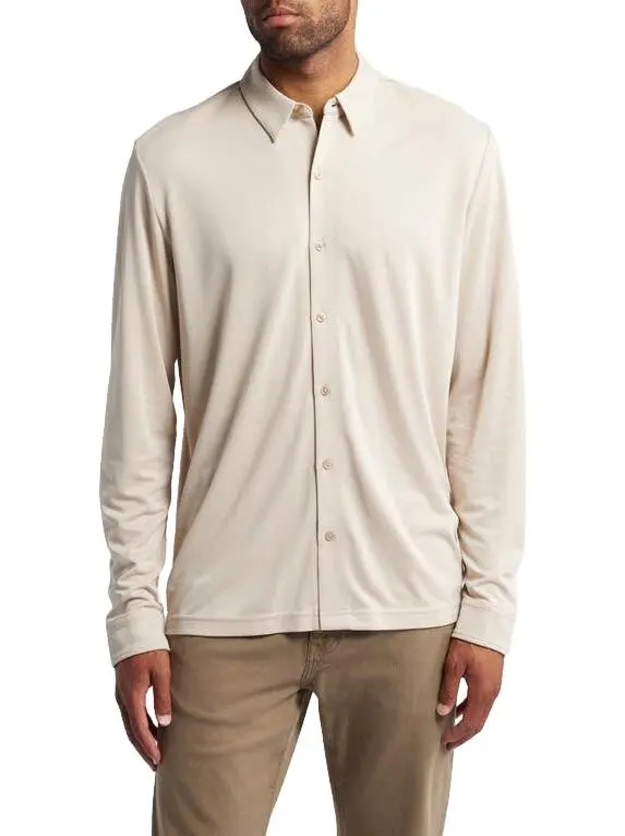 Johnston & Murphy Vintage Wash Knit Button-up Shirt - Tan