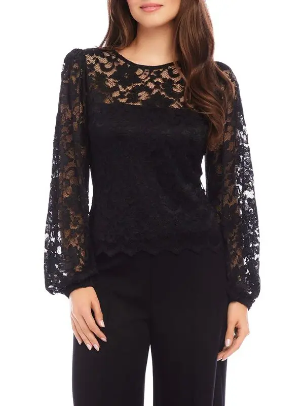 Karen Kane Balloon Sleeve Lace Top - Black