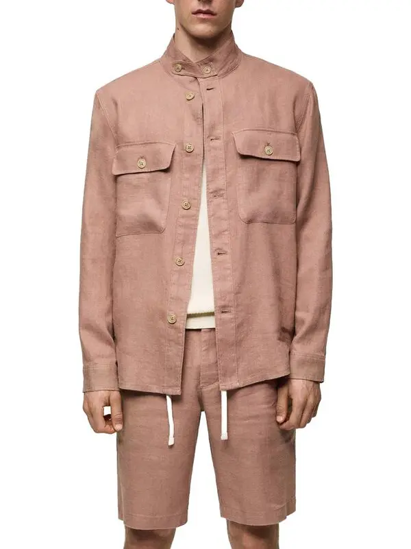 Mango Linen Button-up Shirt Jacket - Pastel Pink