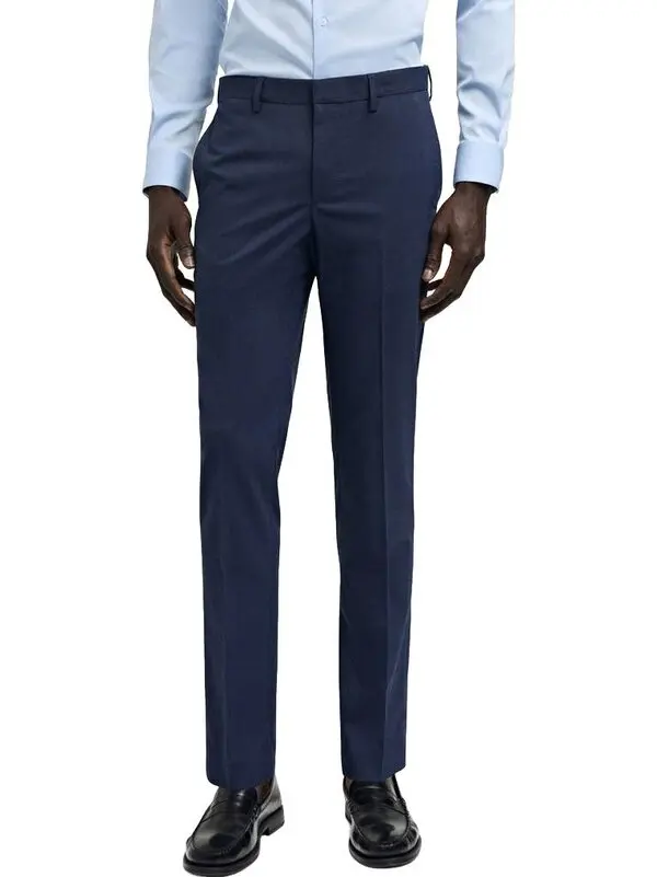 Mango Superslim Fit Flat Front Stretch Dress Pants - Ink Blue