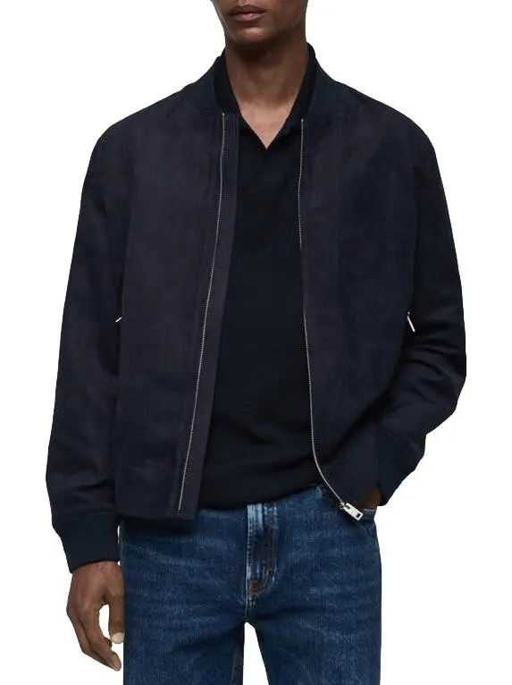 Mango Faux Suede Bomber Jacket - Dark Navy
