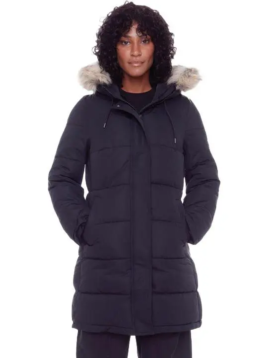 ALPINE NORTH Aulavik Vegan Down Mid-length Hooded Parka Coat - Black