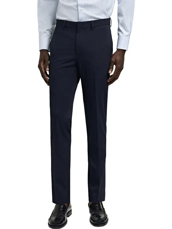 Mango Superslim Fit Flat Front Stretch Dress Pants - Dark Navy