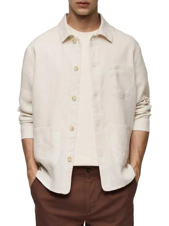 Mango Linen Button-up Overshirt - Off White