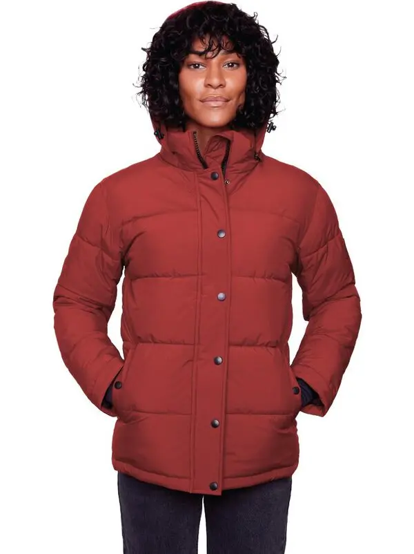 ALPINE NORTH Forillon Vegan Down Short Quilted Puffer Jacket - Deep Red