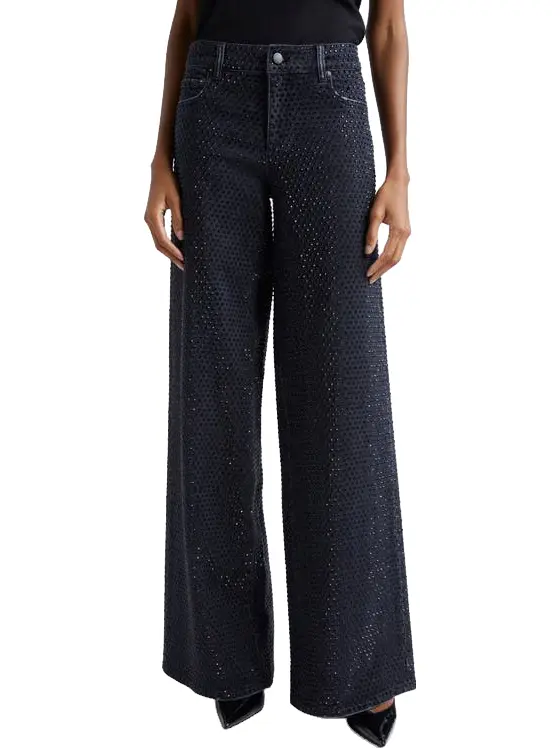 Alice + Olivia Trish Embellished Baggy Jeans - Maya Charcoal Black/black