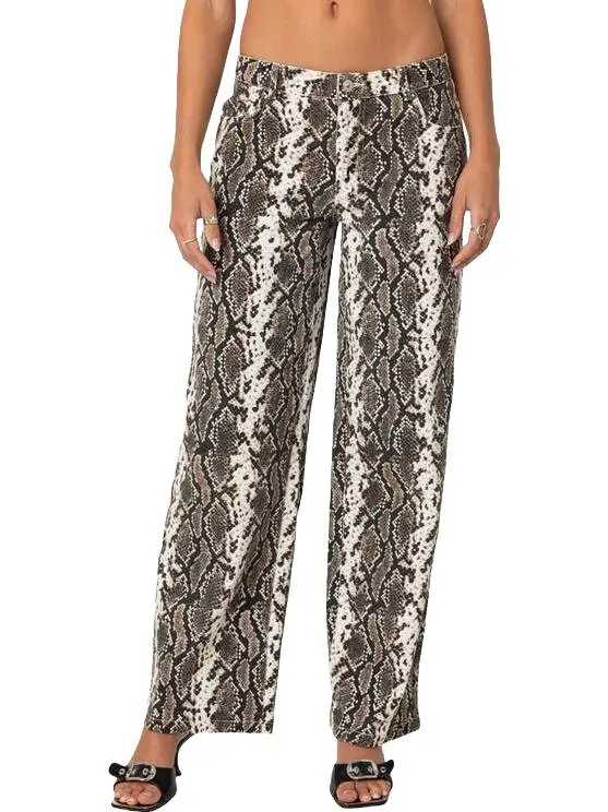 EDIKTED Skin Print Wide Leg Jeans - Snake