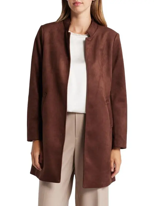 TAHARI ASL Faux Suede Long Jacket - Espresso