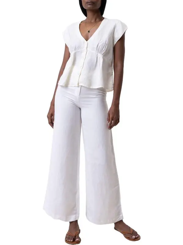 REISTOR Cap Sleeve Deep V-neck Top - Shell Off-white