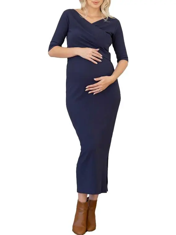 ANGEL MATERNITY Two-piece Crop Top & Midi Skirt Set - Navy