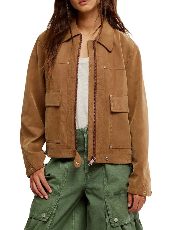 Free People Blair Faux Suede Jacket - Caramel Cafe