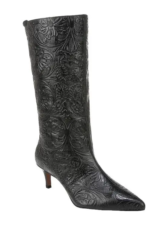 Franco Sarto Amari Floral Embossed Pointed Toe Boots - Black Embossed