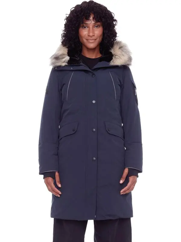 ALPINE NORTH Vegan Down Long Parka With Faux Fur Hood - Navy