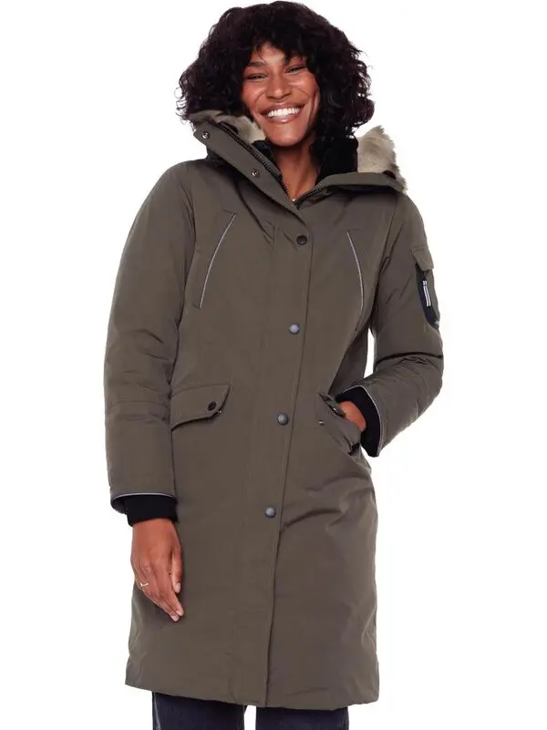 ALPINE NORTH Vegan Down Long Parka With Faux Fur Hood - Olive
