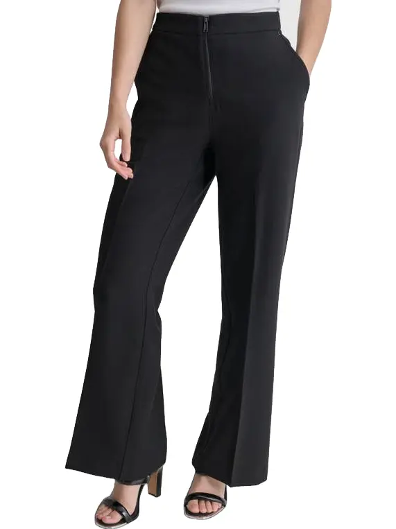 Dkny Double Weave Wide Leg Trousers - Black