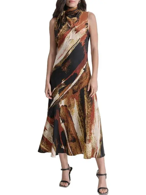 Dkny Print Tie Neck Dress - Paint Stroke