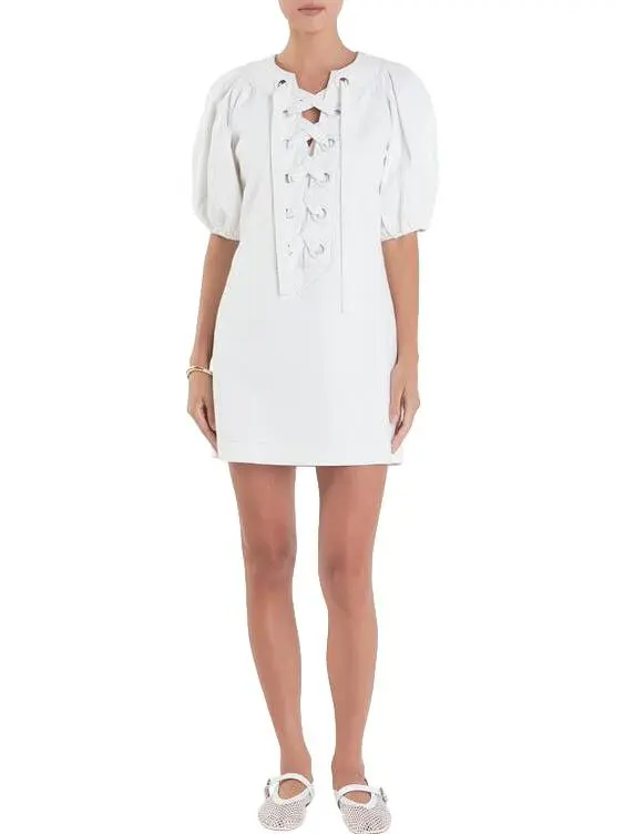 English Factory Lace-up Front Puff Sleeve Minidress - Off White