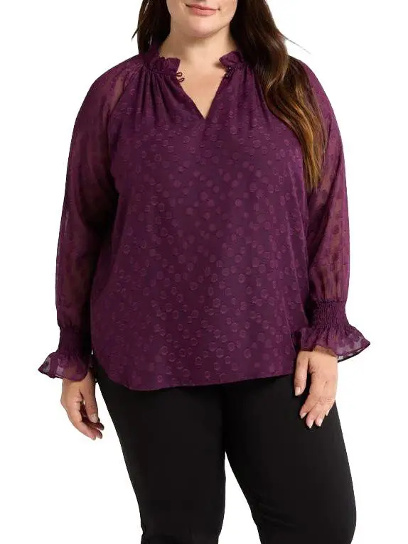 Anne Klein Ruffle Chiffon Blouse - Deep Plum