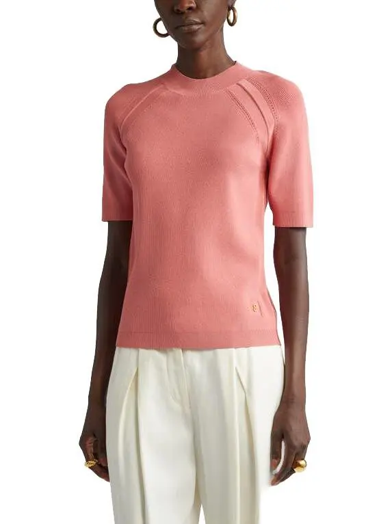 St. John Fine Gauge Engineered Short Sleeve Sweater - Nppk Napa Pink