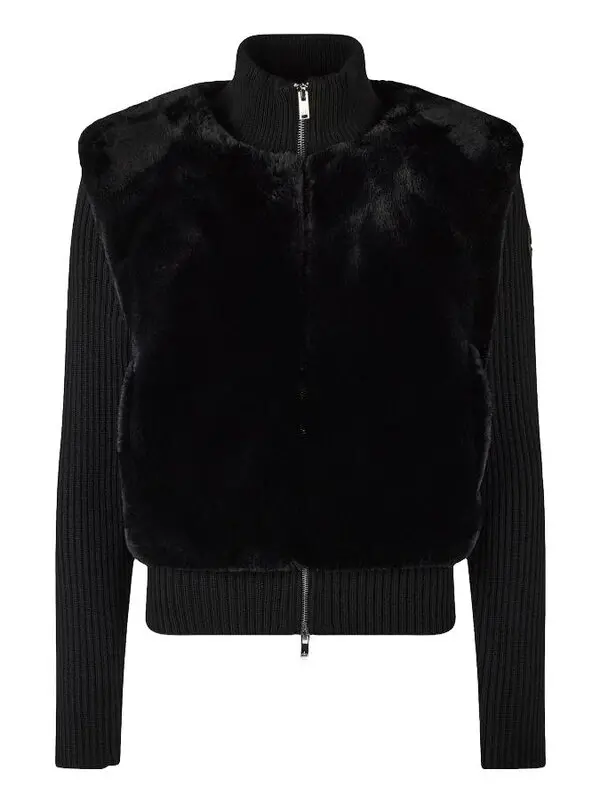 Moose Knuckles Dua Bunny Faux Fur Zip Sweater - Black