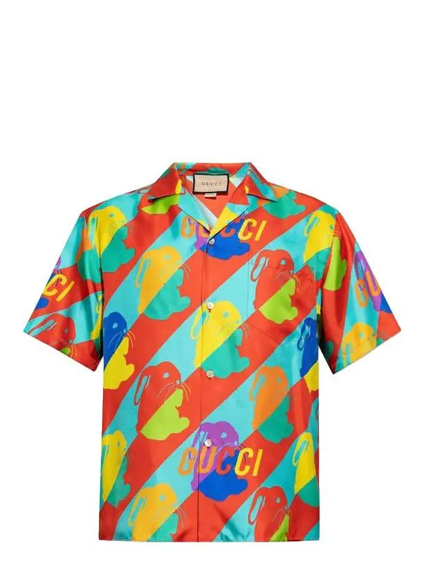 Gucci Campcollar Bunny Print Shirt - Multicolor
