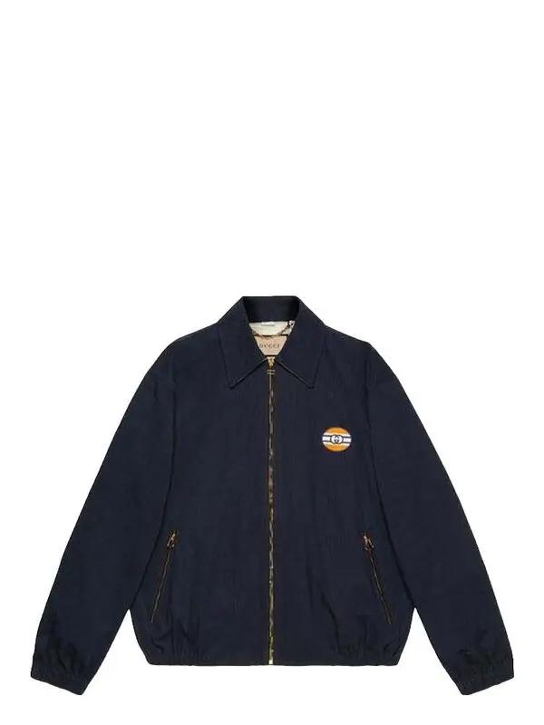 Gucci Logo Patch Zip-up Jacket - Navy Blue