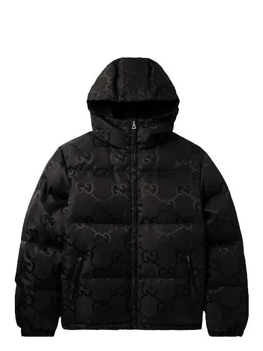 Gucci Quilted Logo-jacquard Shell Hooded Down Jacket - Black