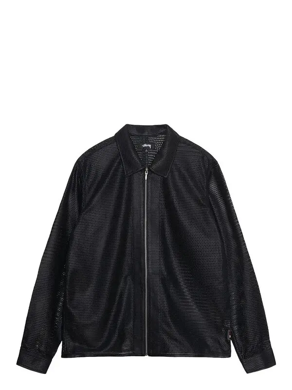 StÜssy Perforated Leather Zip Shirt - Black