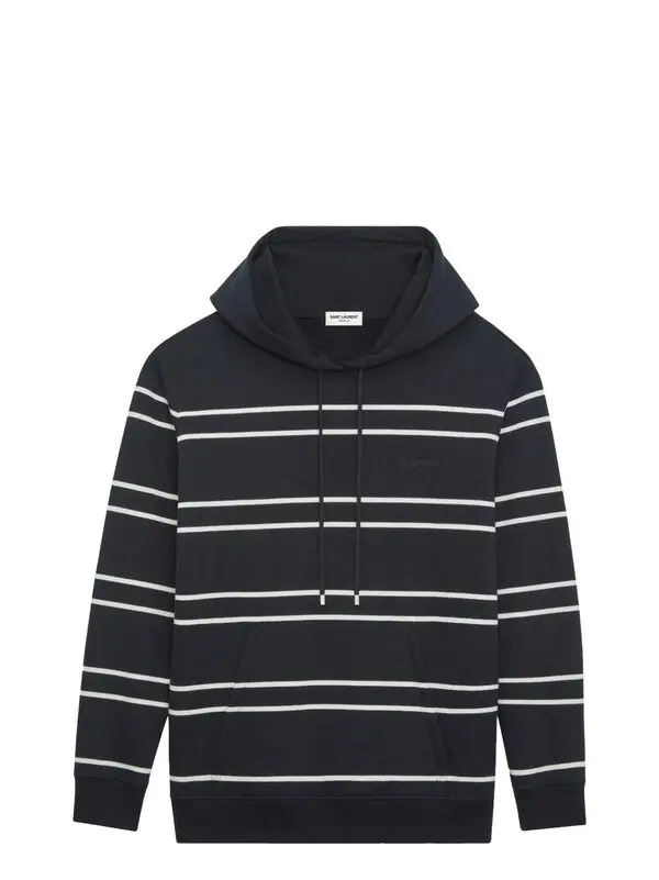 Saint Laurent Striped Cotton Hoodie - Black