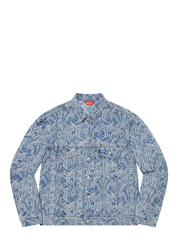 Supreme Script Jacquard Denim Trucker Jacket - Blue