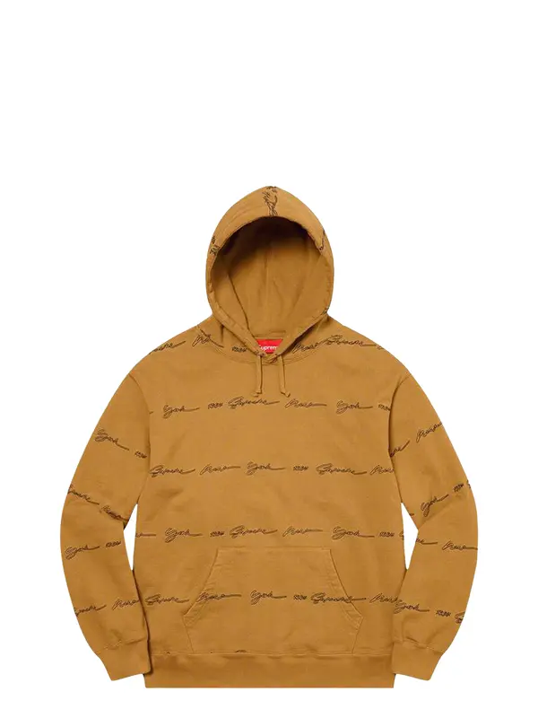 Supreme Script Stripe Hooded Sweatshirt - Tan