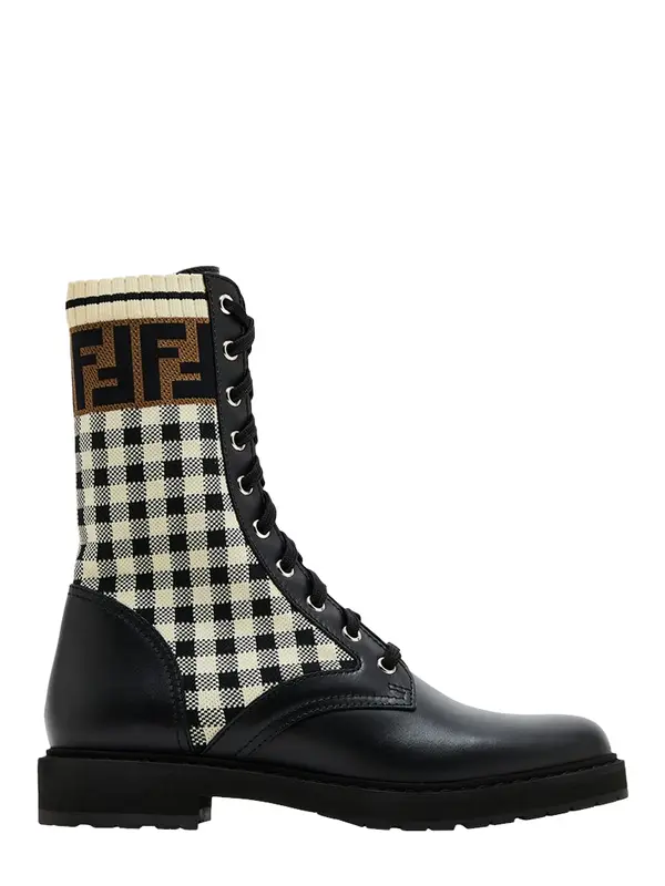 Fendi Ff Rockoko Checkerboard Biker Boot - Black