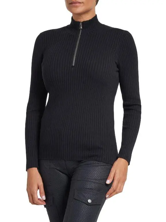 Anatomie Stacey Ribbed Quarter Zip Turtleneck Top - Black