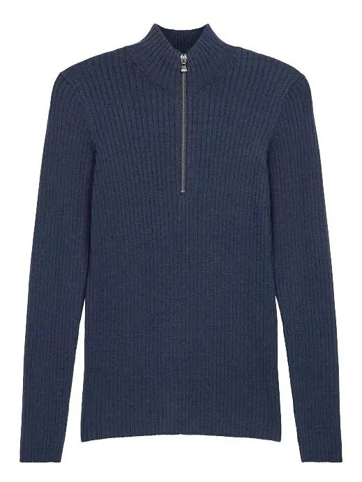 Anatomie Stacey Ribbed Quarter Zip Turtleneck Top - Blue