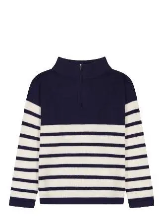 Busy Bees Cotton Zip Sweater - Breton Navy White Stripe