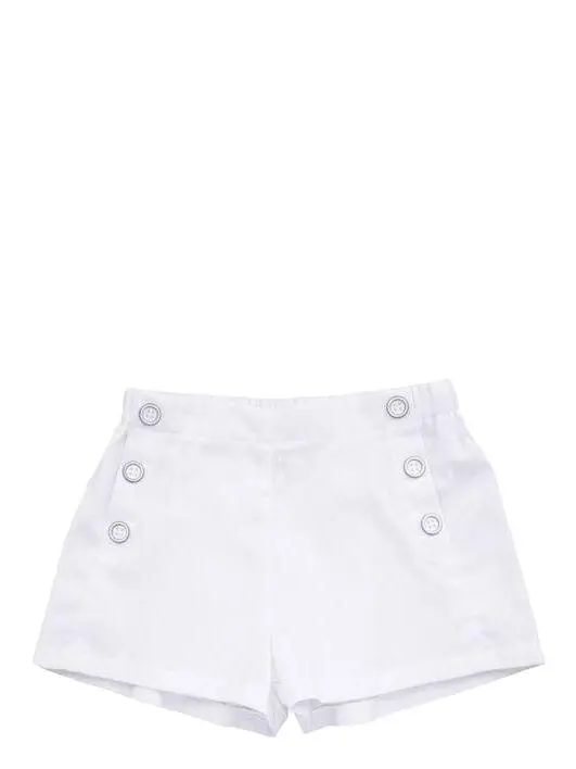 Busy Bees Sailor Button Shorts - White Seersucker